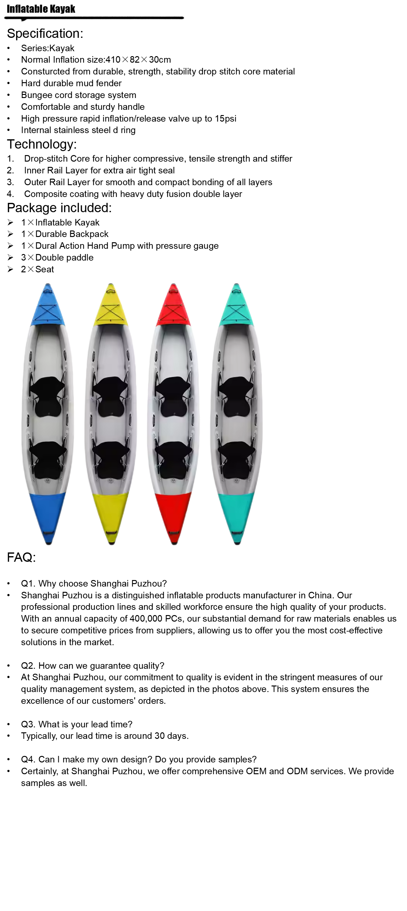 Inflatable Kayak Shanghai Puzhou Leisure Products Co Ltd